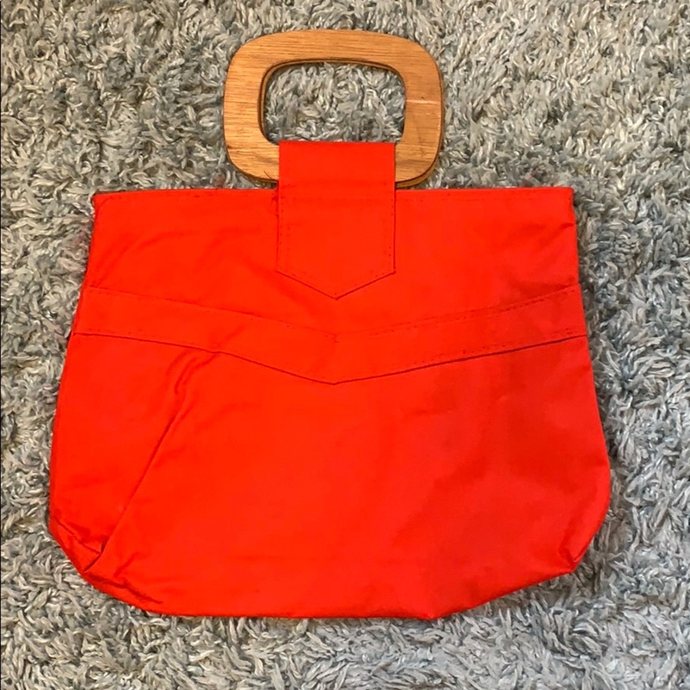 Vintage 70s Red Handbag With Wood Handles - Gem